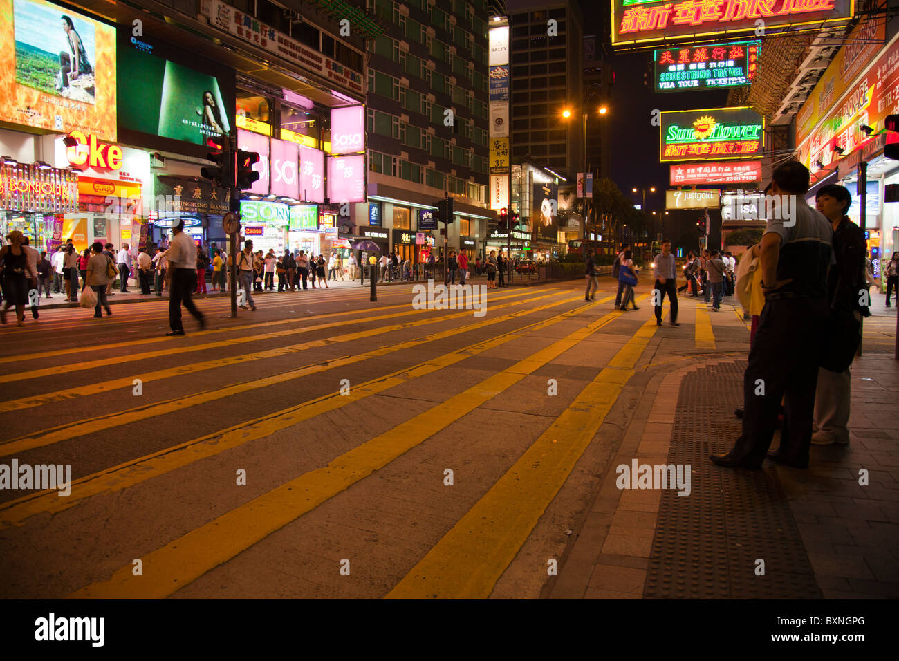 Nathan Road at night Tsim Tsa Tsui Kowloon Hong Kong China Stock Photo - Alamy