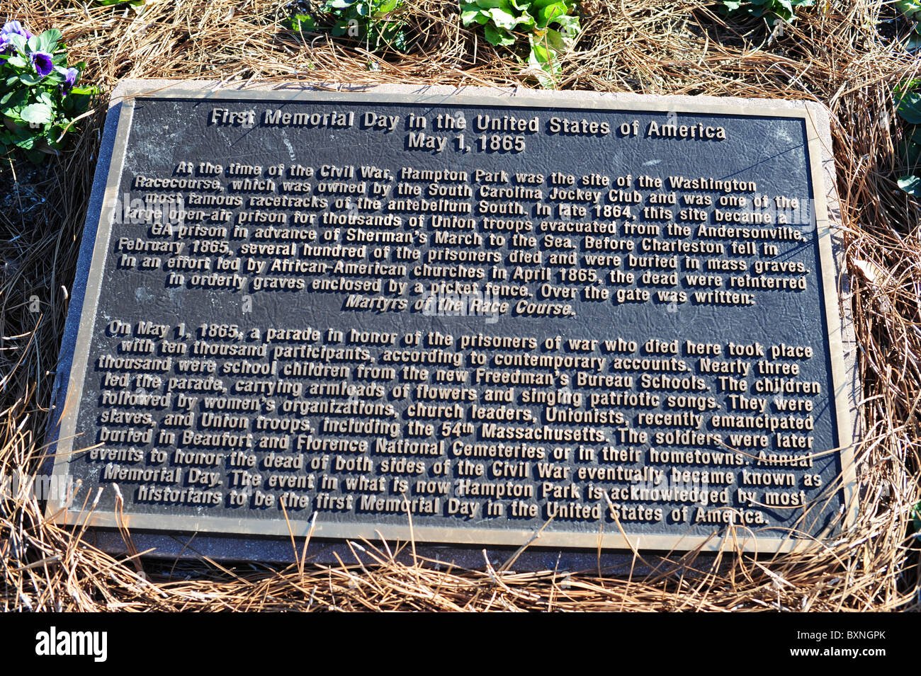 Plaque commemorating celebration of first Memorial Day in US in 1865 in ...