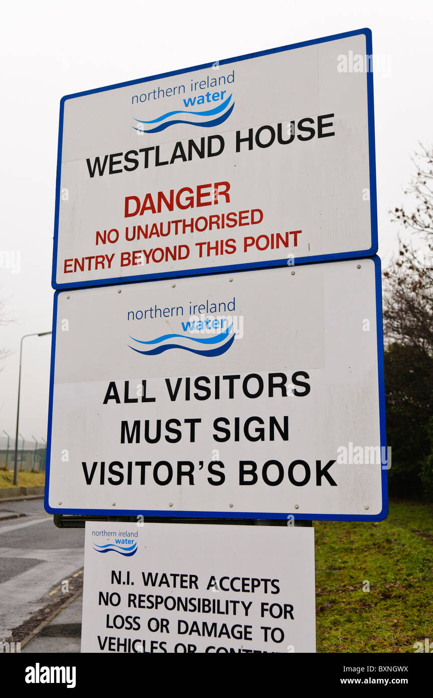 Sign at entrance of Northern Ireland Water headquarters, Westland House ...