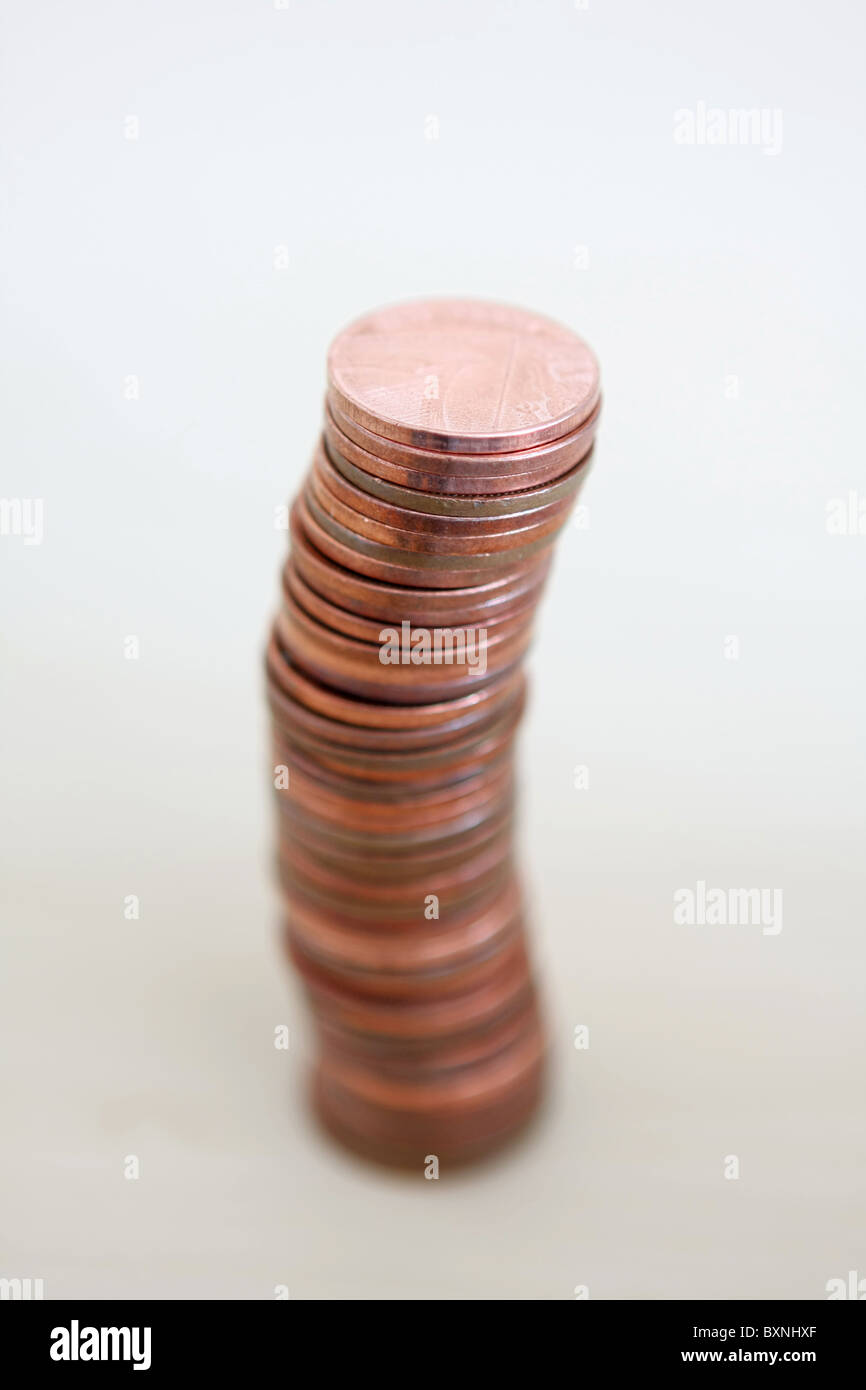 An aerial view of a stack of sterling 1p coins Stock Photo - Alamy