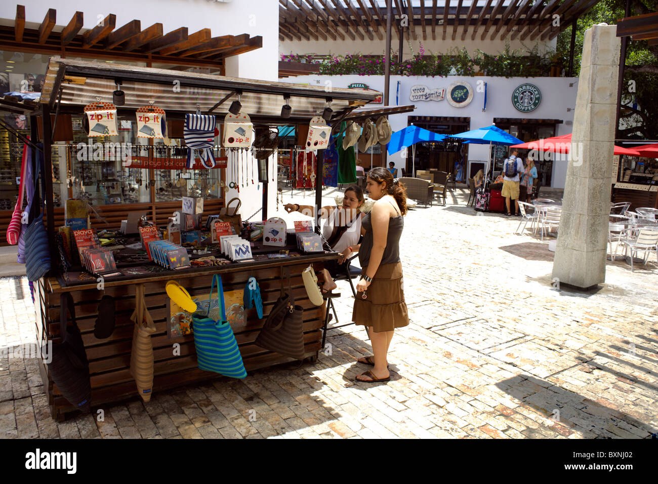 Bag stall, and Street scene, Player del Carmen, Quintana Roo, Yucatán ...