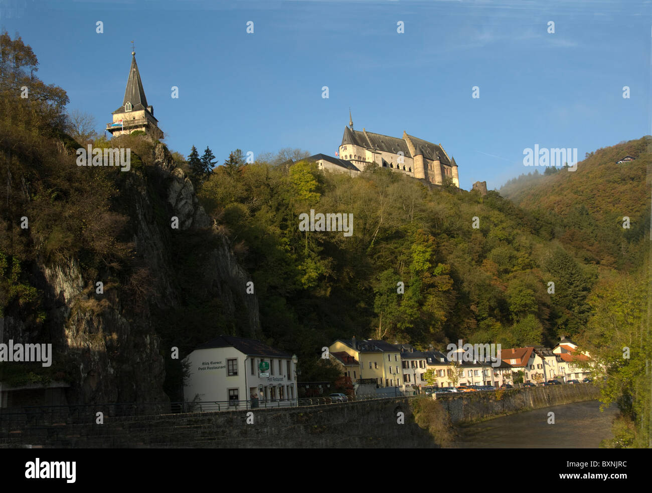 LUXEMBOURG; VIANDEN; CASTLE AND RIVER OUR Stock Photo - Alamy
