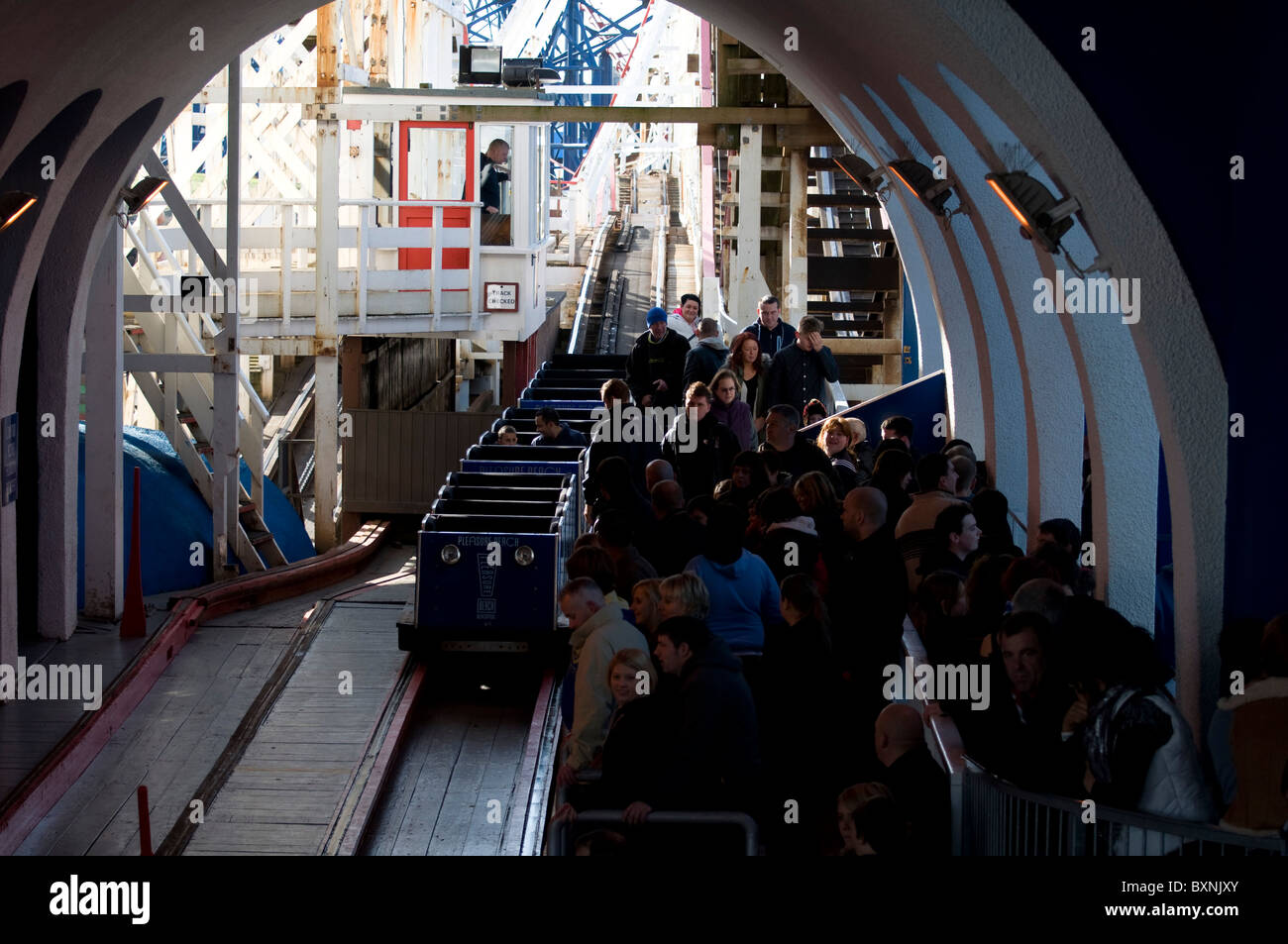 People queuing for the the Big Dipper roller coaster at Blackpool ...