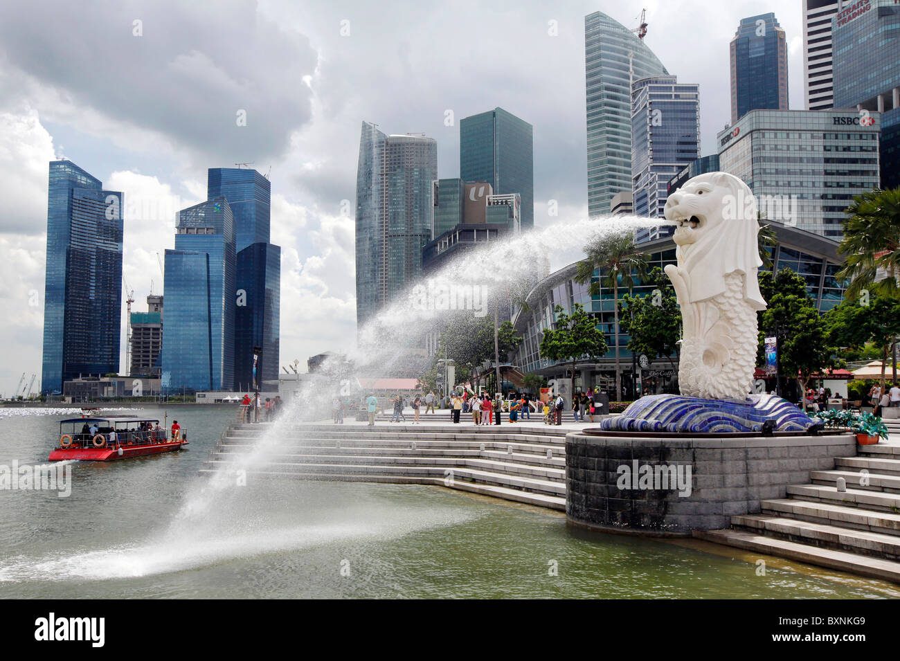 Singapore: the Merlion Statue with city skyline in the background ...