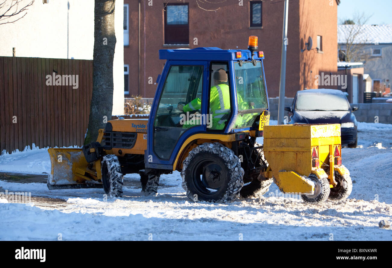 Council snow clearing operations. Montrose. Spreading grit and ...