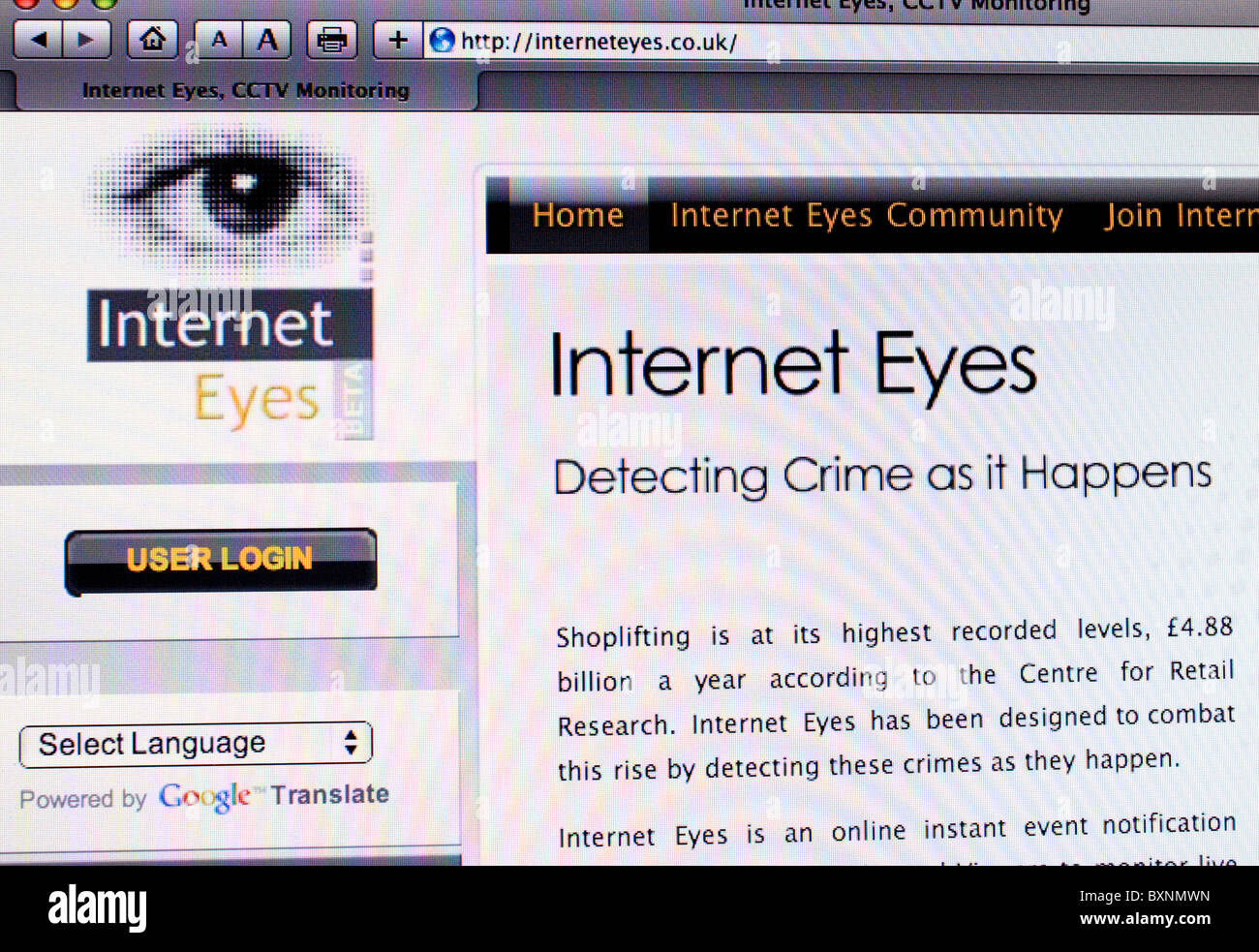 Screenshot of Internet Eyes website Stock Photo - Alamy