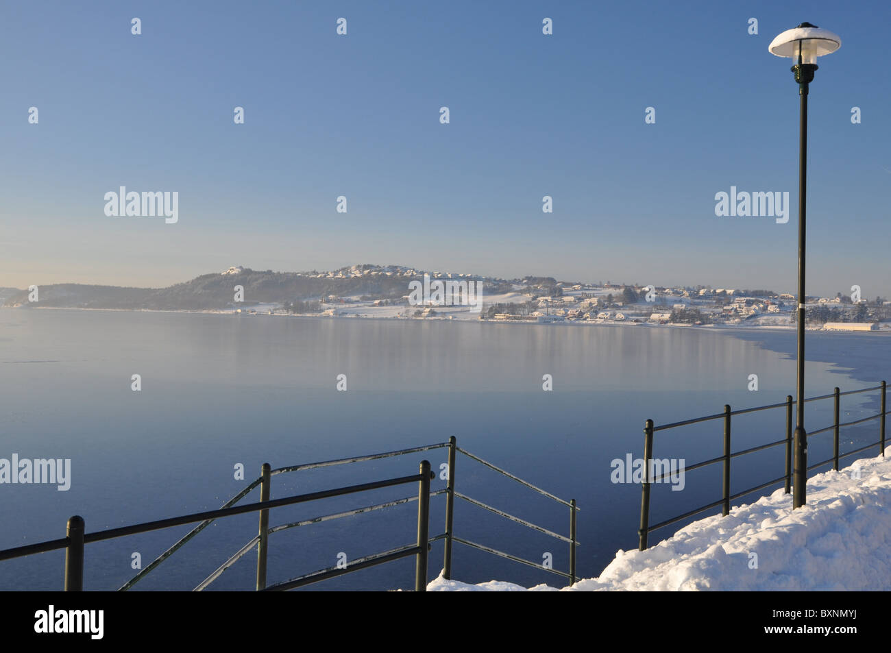 Winter at sea, snow, ice, blue sky, seascape, Hafrsfjord, Stavanger ...