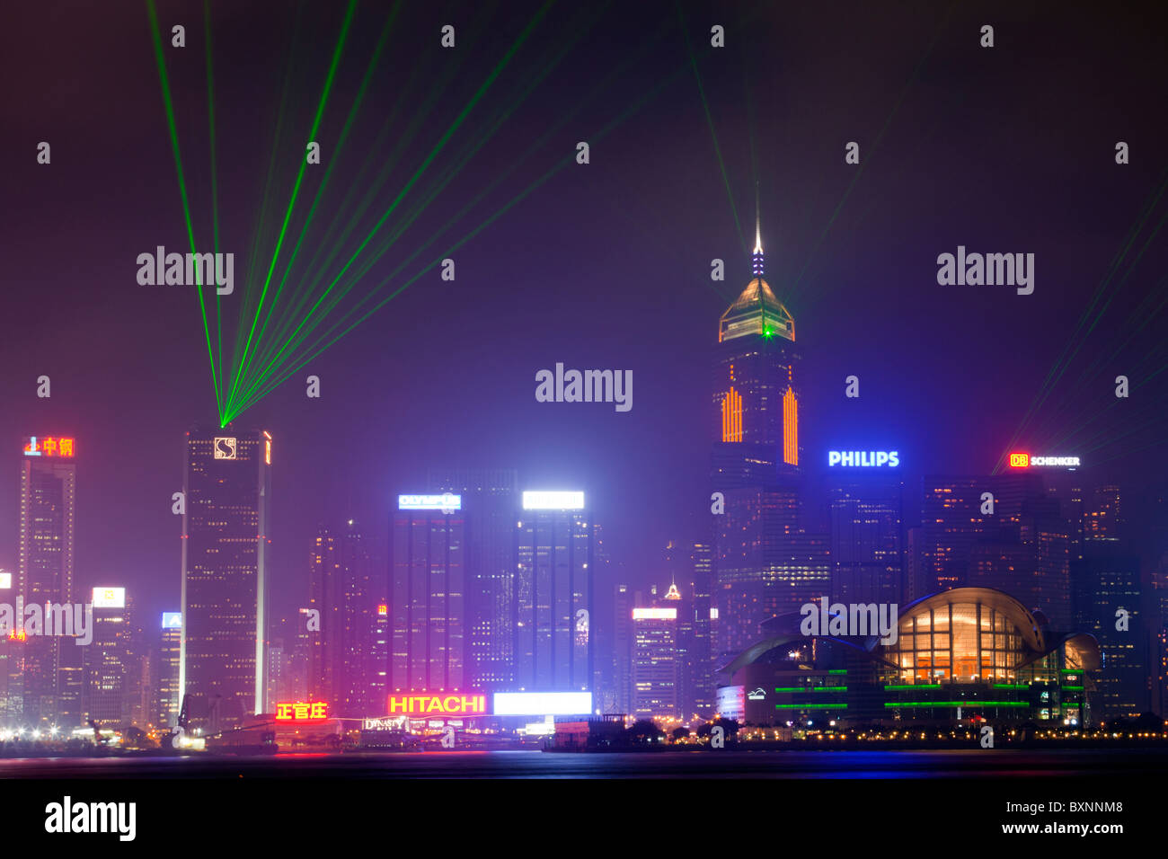 The spectacular Symphony Of Lights on Hong kong Island as seen from Kowloon the city skyline ...
