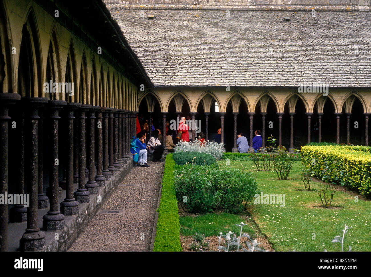 people, tourists, cloister, cloisters, Le Mont-Saint-Michel, Roman ...