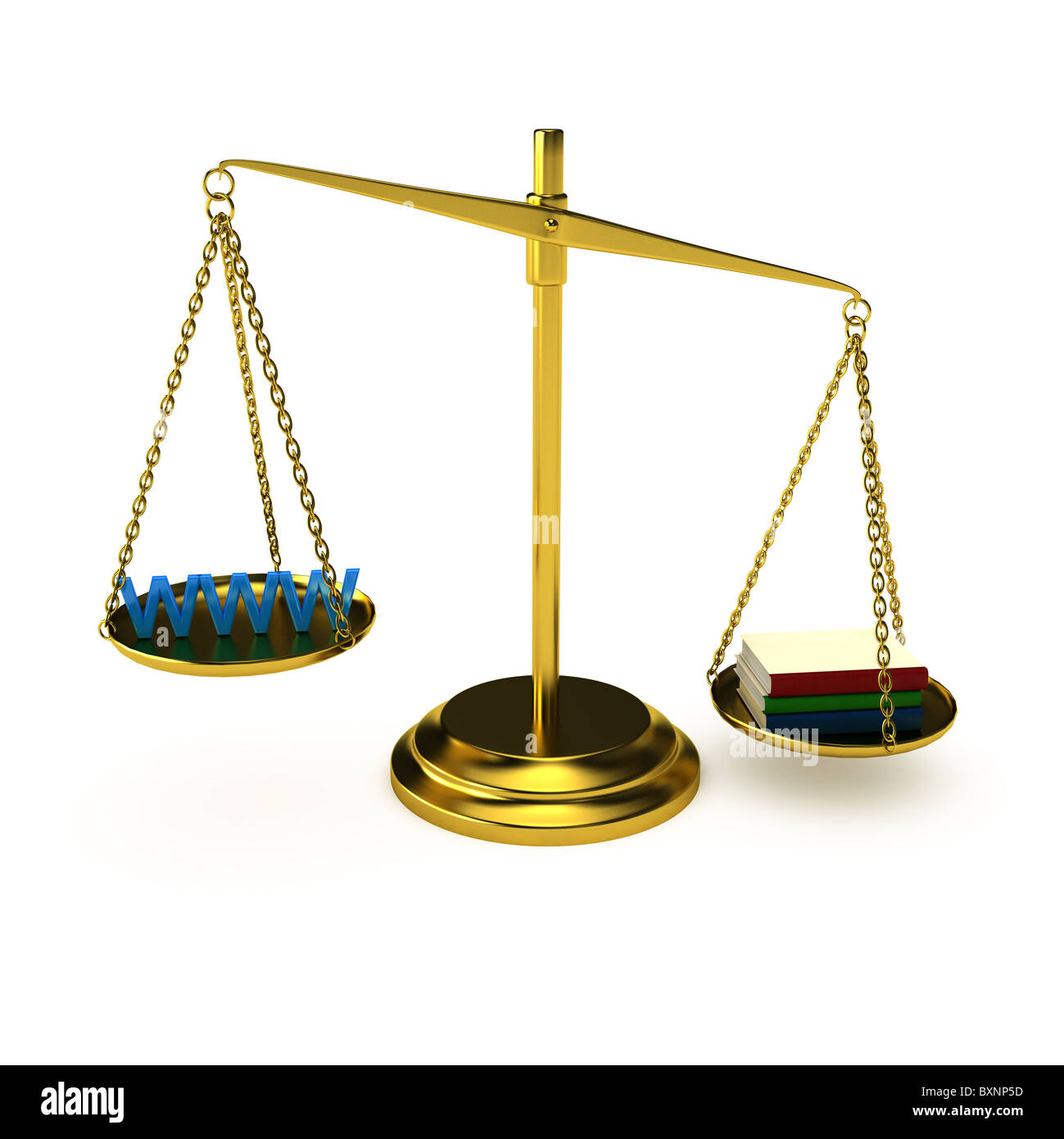 Choice concept. Weight with books and www over white Stock Photo - Alamy