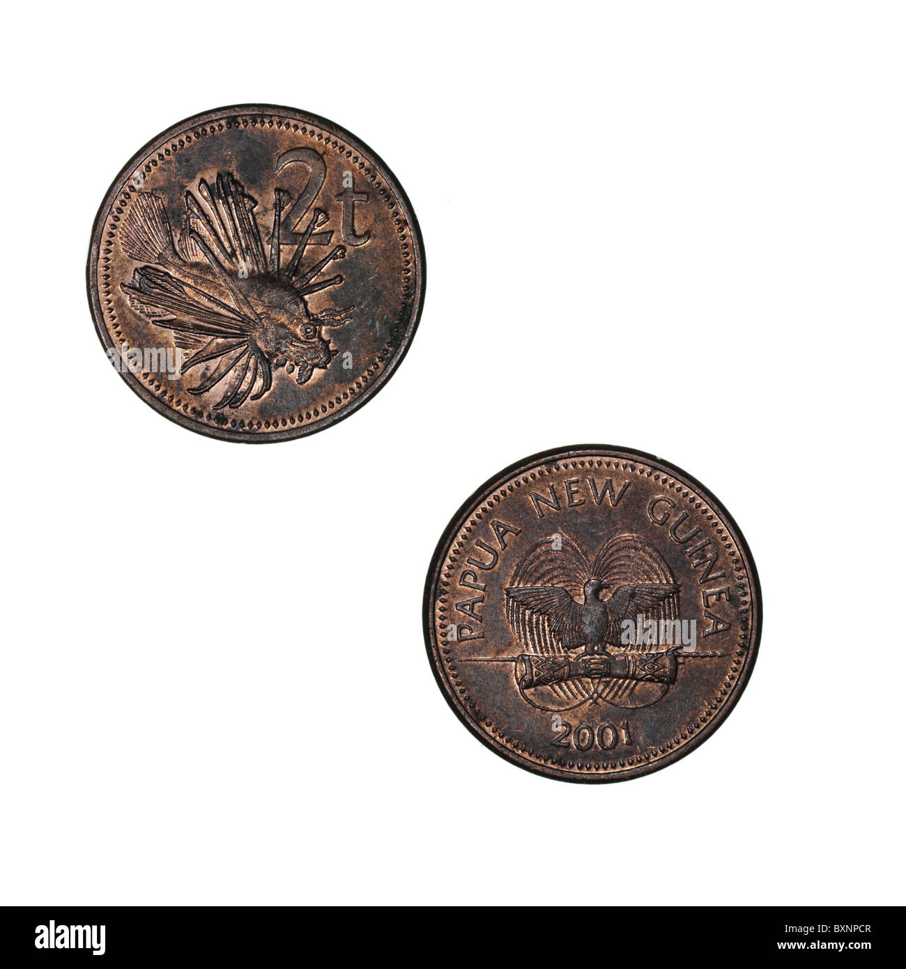 Papua New Guinea 2 Toea, obverse and reverse, featuring a Scorpion fish ...