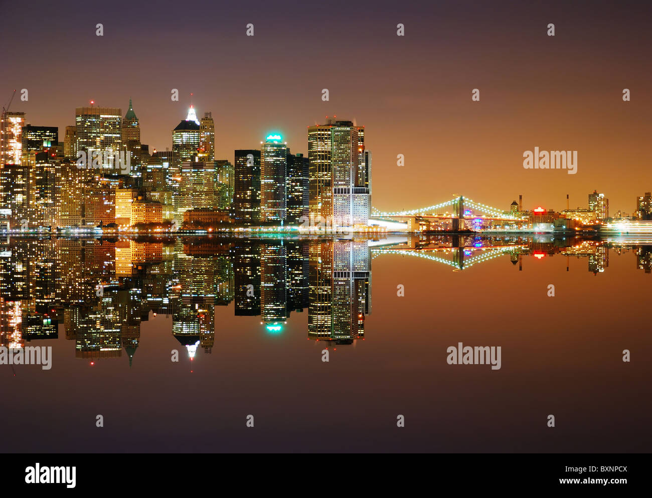 New York City Skyline at night with reflection Stock Photo - Alamy