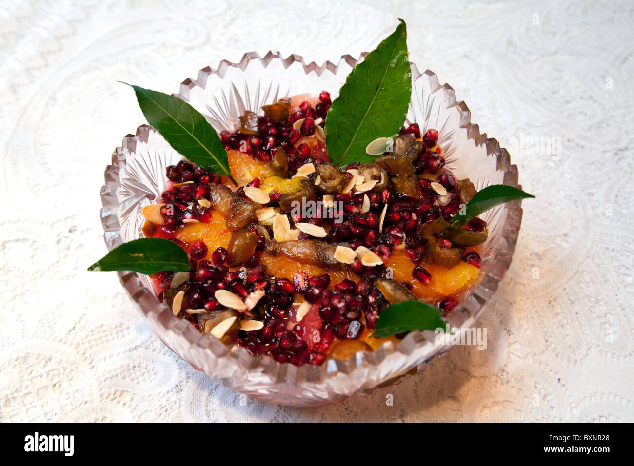 A Moroccan fruit salad dessert in a crystal bowl Stock Photo - Alamy