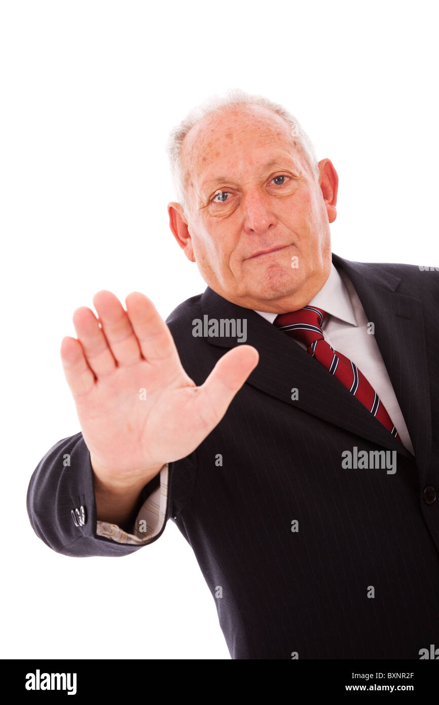 older businessman telling you to stop (isolated on white Stock Photo ...
