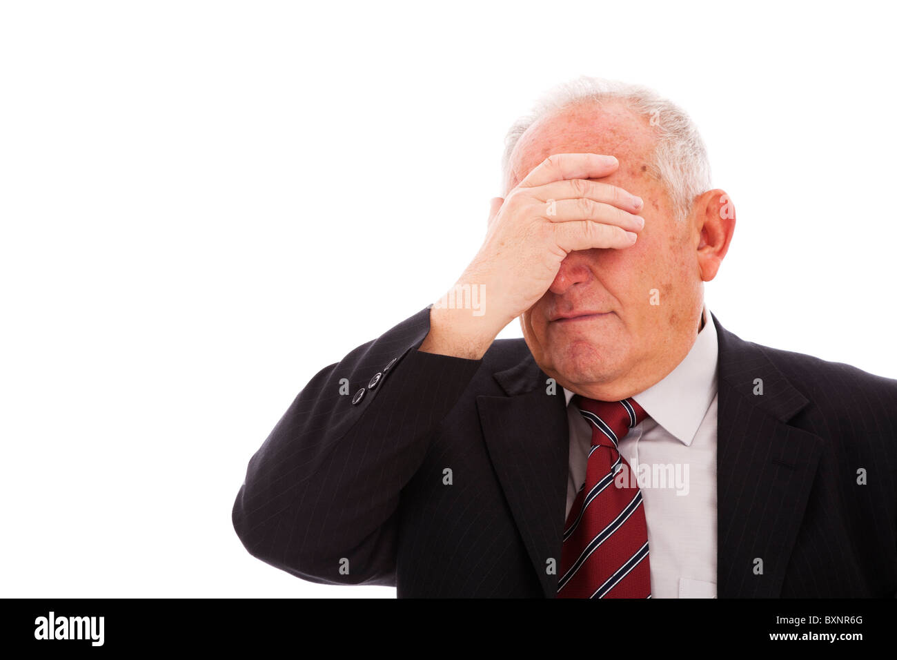 senior businessman hiding is face (isolated on white Stock Photo - Alamy