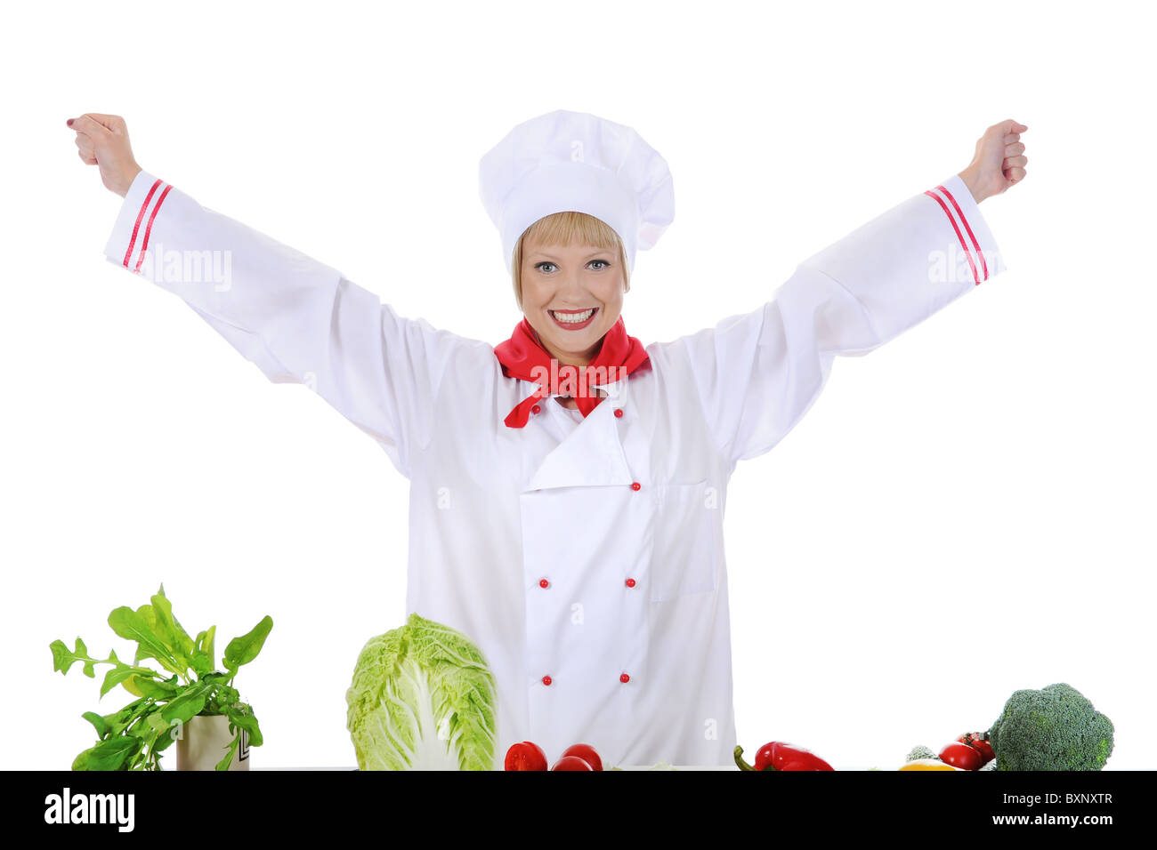 Positive handsome chef prepares vegetables Stock Photo - Alamy