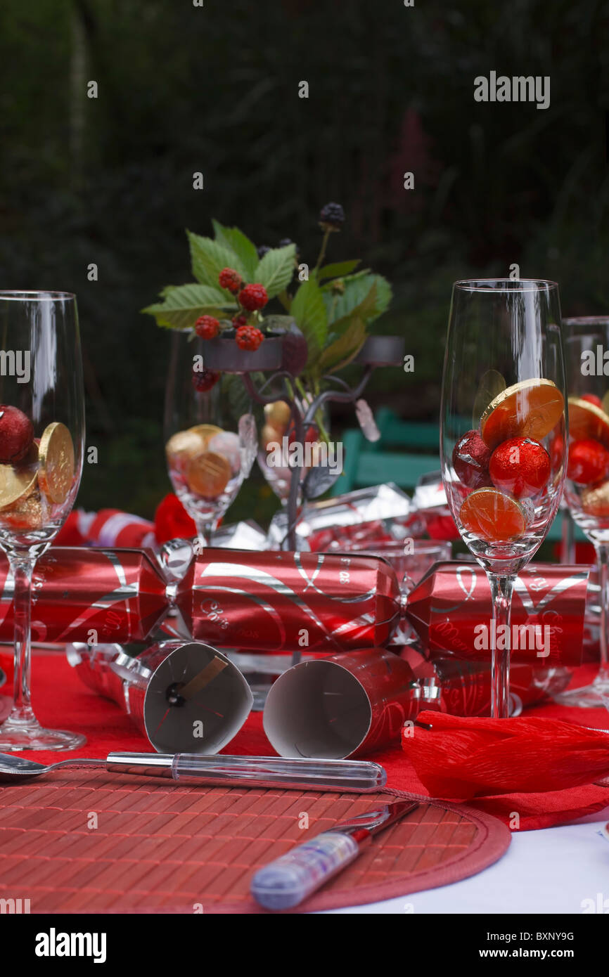 Table set outdoors for summertime Christmas lunch. South Africa Stock ...