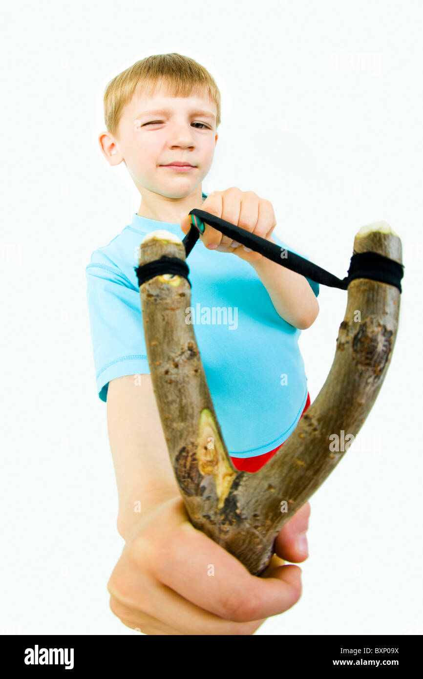 Boy with slingshot hi-res stock photography and images - Alamy