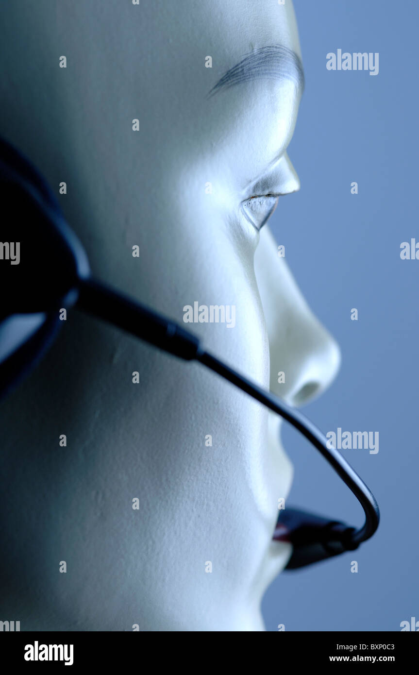 Mannequin wearing a call centre telephone head set Stock Photo - Alamy