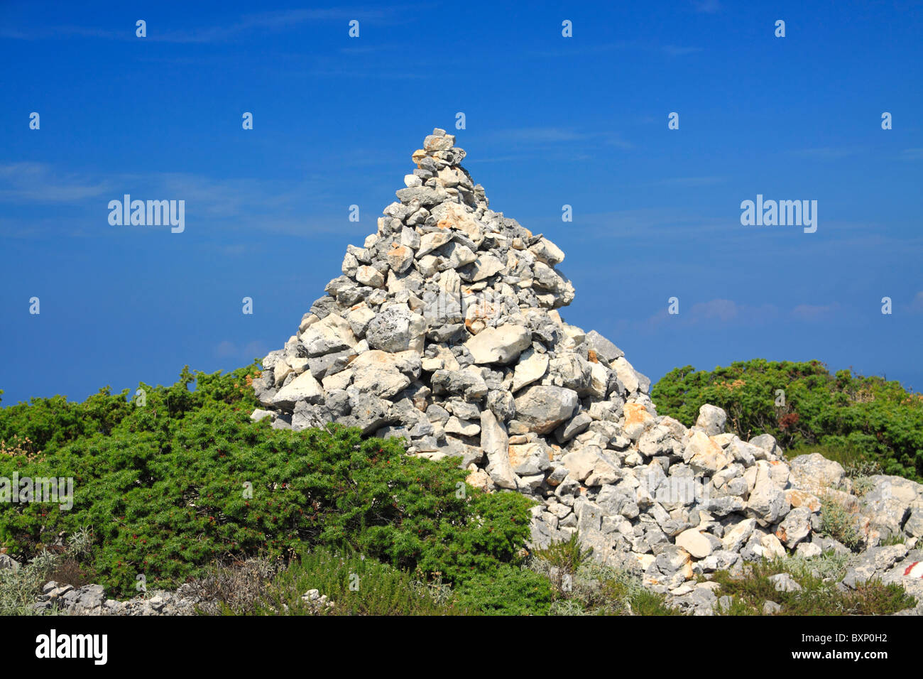 Pyramid made of stones by tourists on a slope of Osorscica mount on ...
