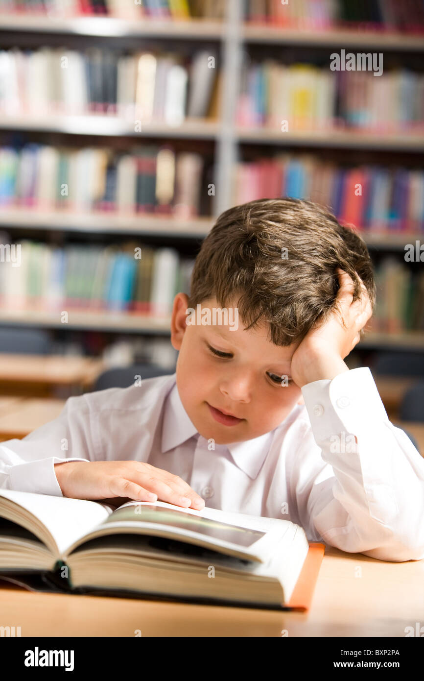 Vertical image interested schoolkid reading hi-res stock photography ...
