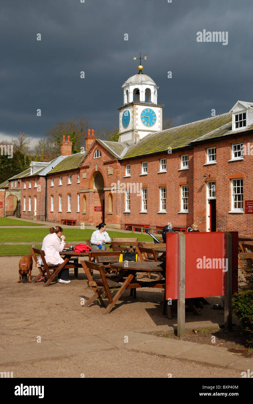 clumber park stable block clock tower and café tables england uk Stock ...