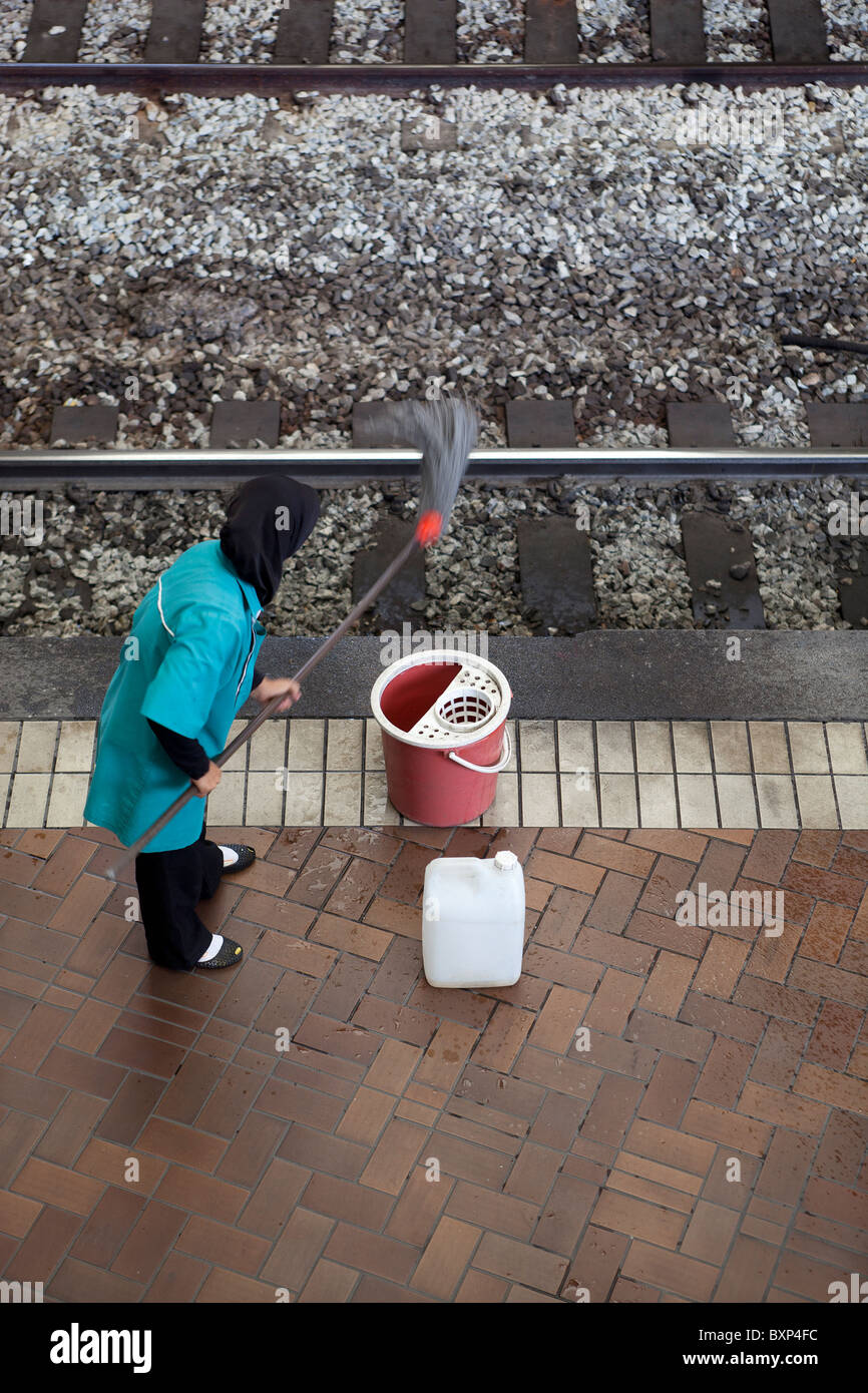 Cleaner on the Platform of the Old Kuala Lumpur Railway Station ...
