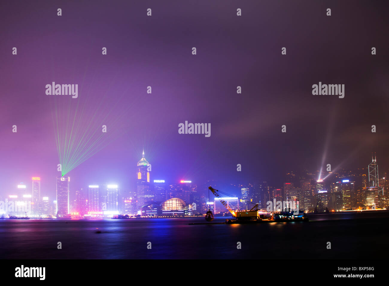 The spectacular Symphony Of Lights on Hong kong Island as seen from Kowloon the city skyline ...