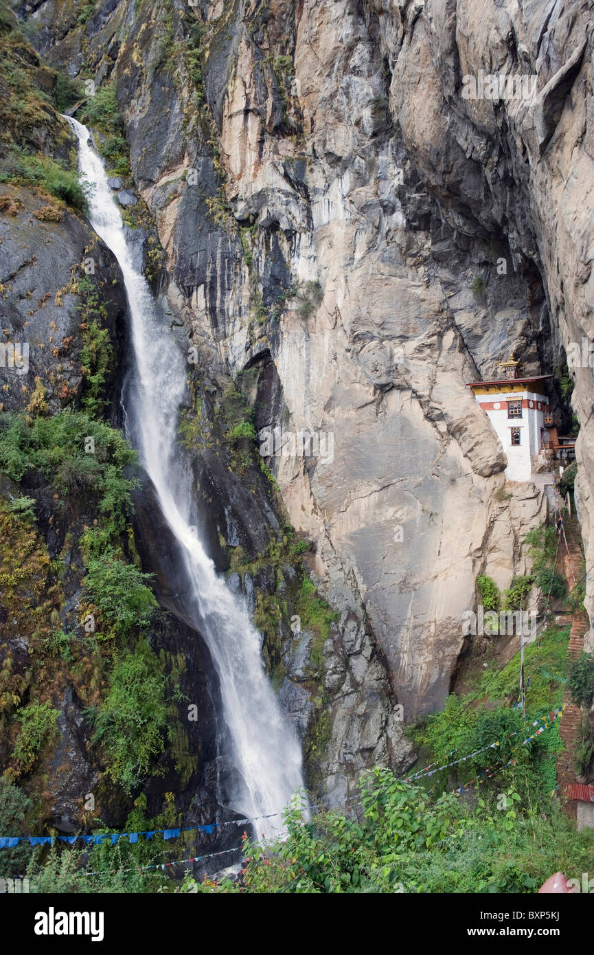 waterfall at Tigers Nest, Taktshang Goemba, Paro Valley, Bhutan, Asia ...
