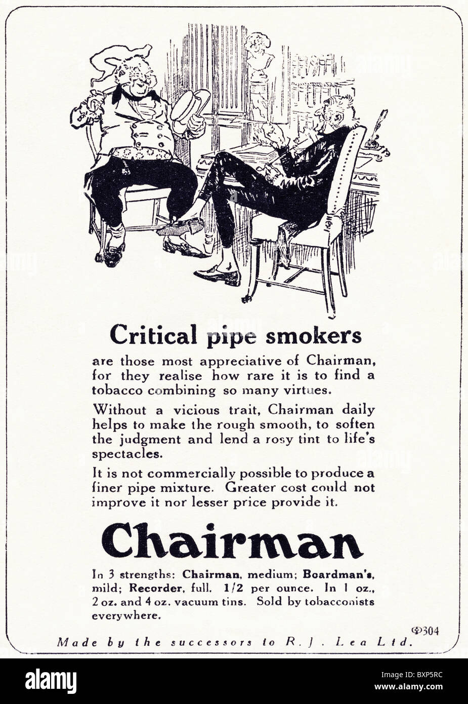 Advertisement for Chairman pipe tobacco used in magazine circa 1938 ...