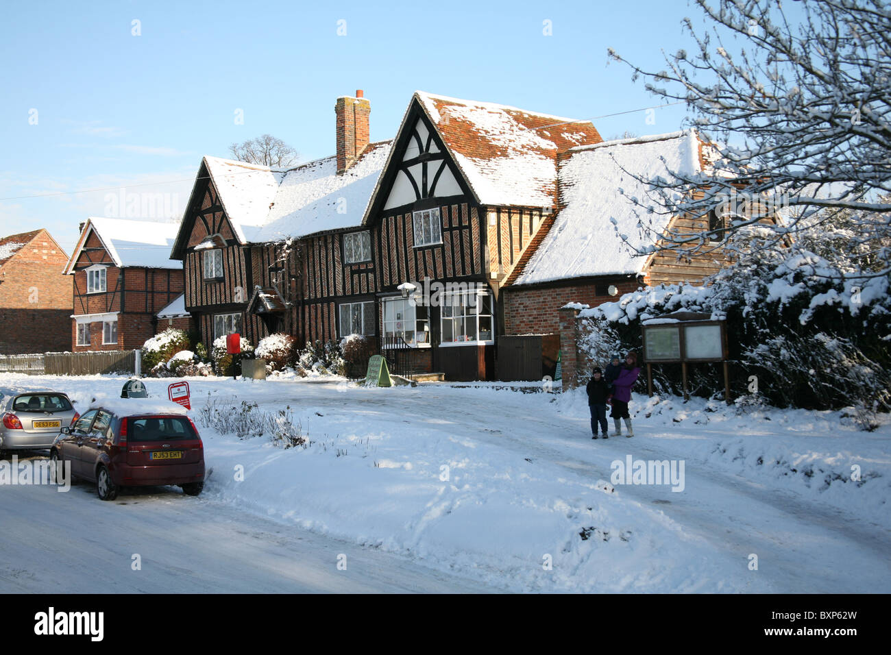 Village snow scene Stock Photo - Alamy