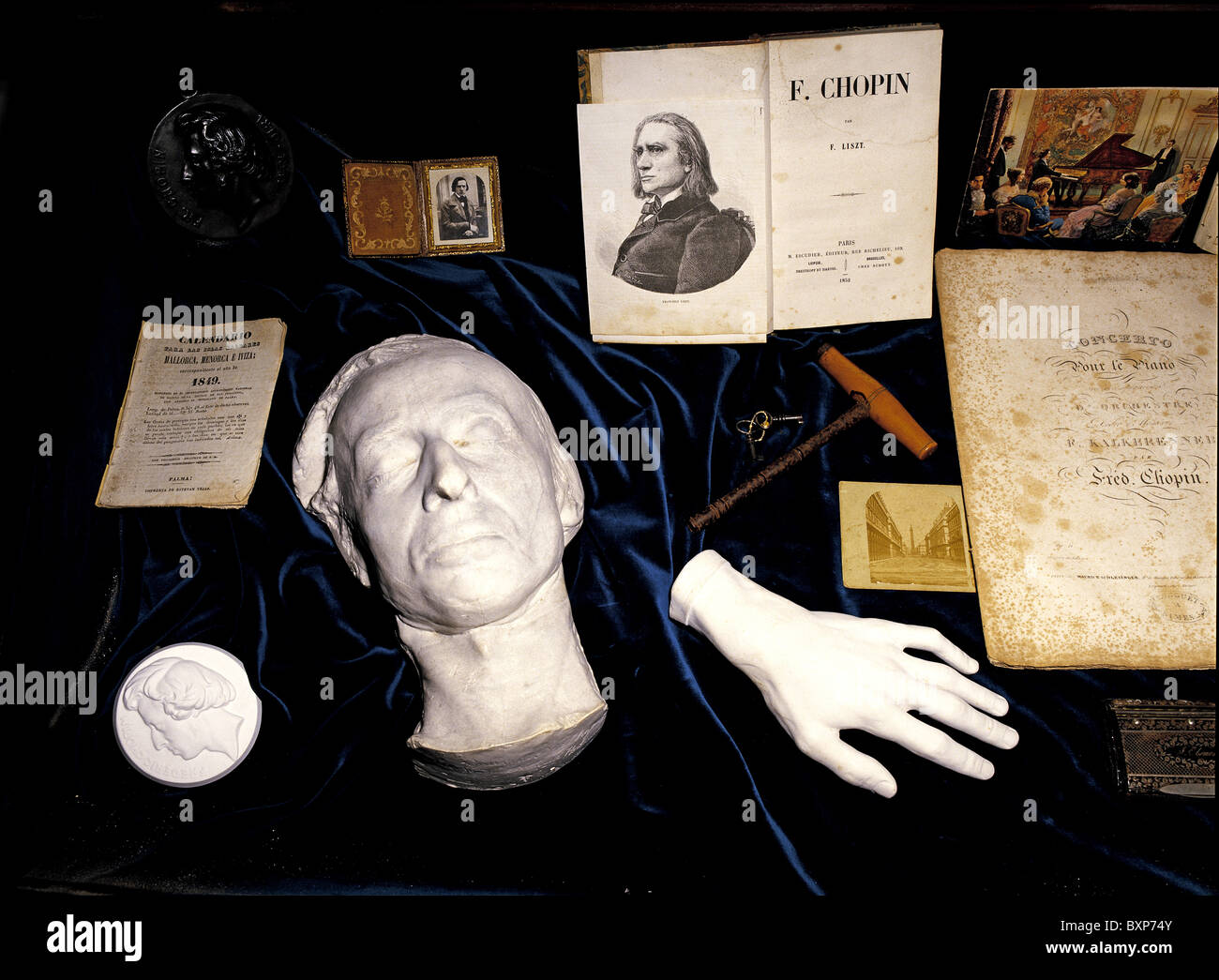 Artefacts including plaster cast of Chopin death mask and hand in ...
