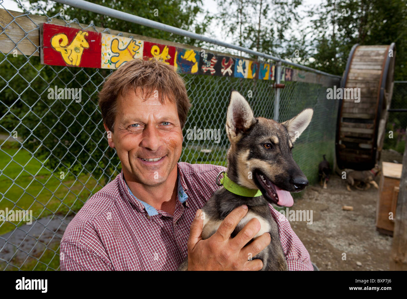 Alaska, Big Lake, Happy Trails Kennel. Martin Buser with the "Palin ...