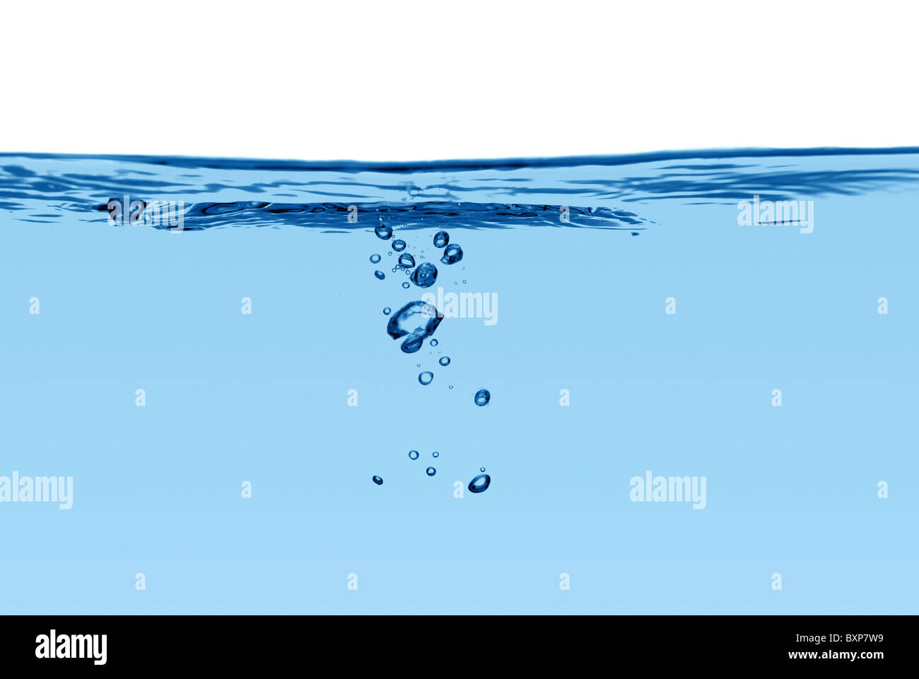 Blue water line with air bubbles isolated on a white background Stock ...