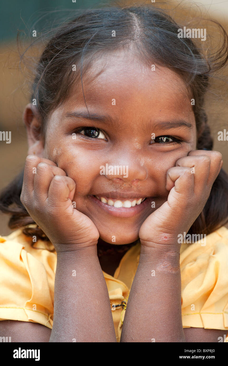 Smiling happy Indian village girl. Andhra Pradesh, India Stock Photo ...