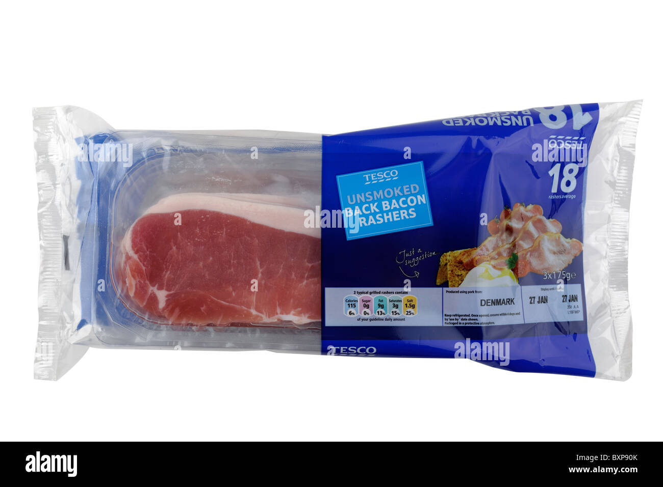 Pack of Tesco 18 rasher unsmoked bacon from Denmark Stock Photo - Alamy