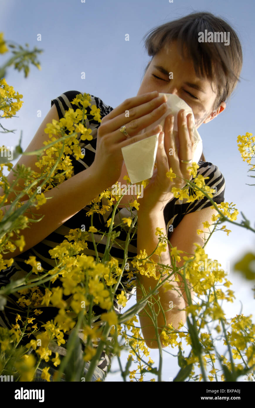 Young woman suffering from hay fever Stock Photo - Alamy