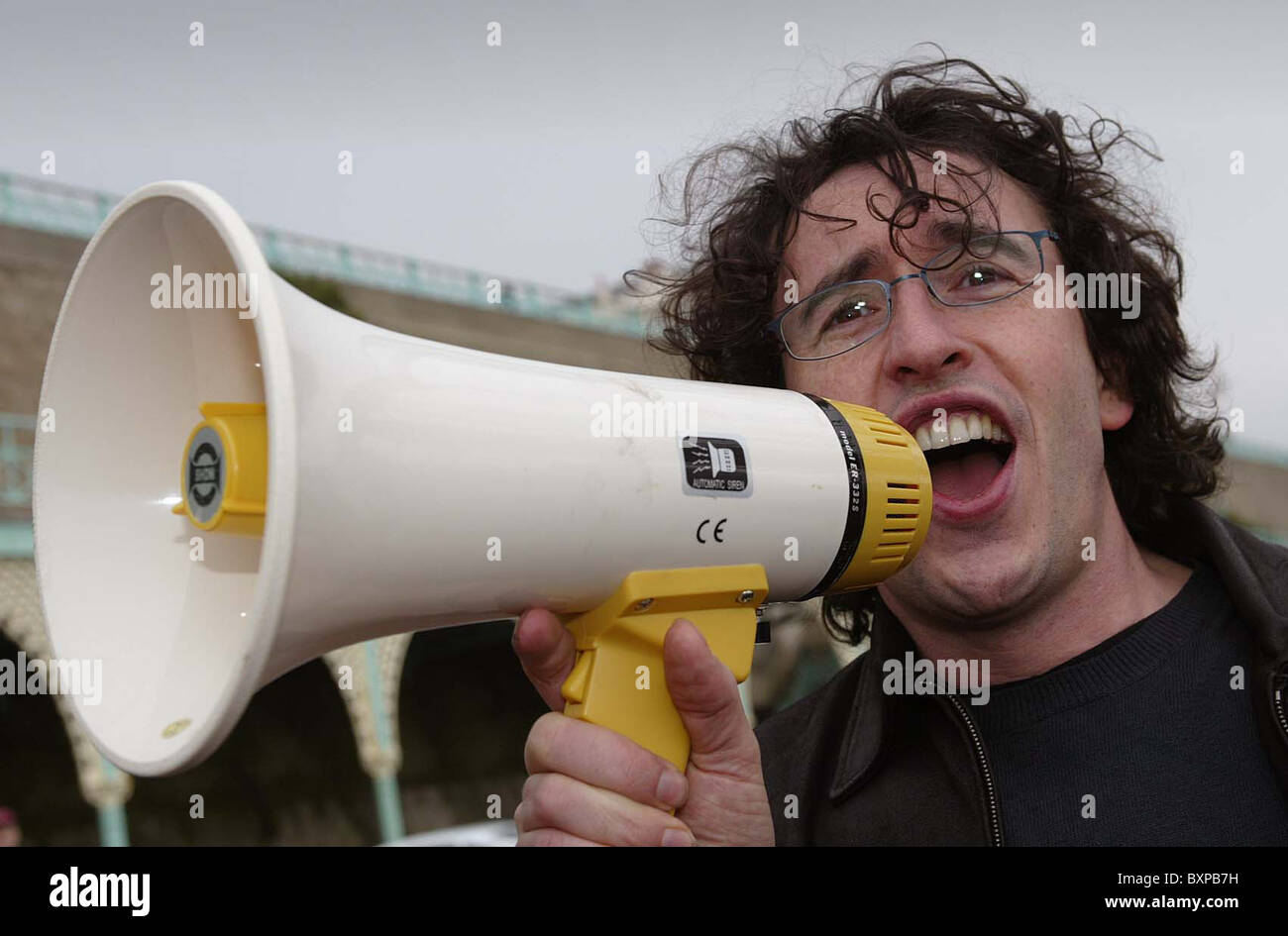 British comedian Steve Coogan shouts into a Megaphone at the start of ...