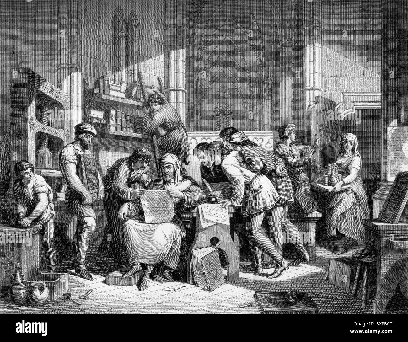 Introduction to the Art of Printing; William Caxton reading the first ...