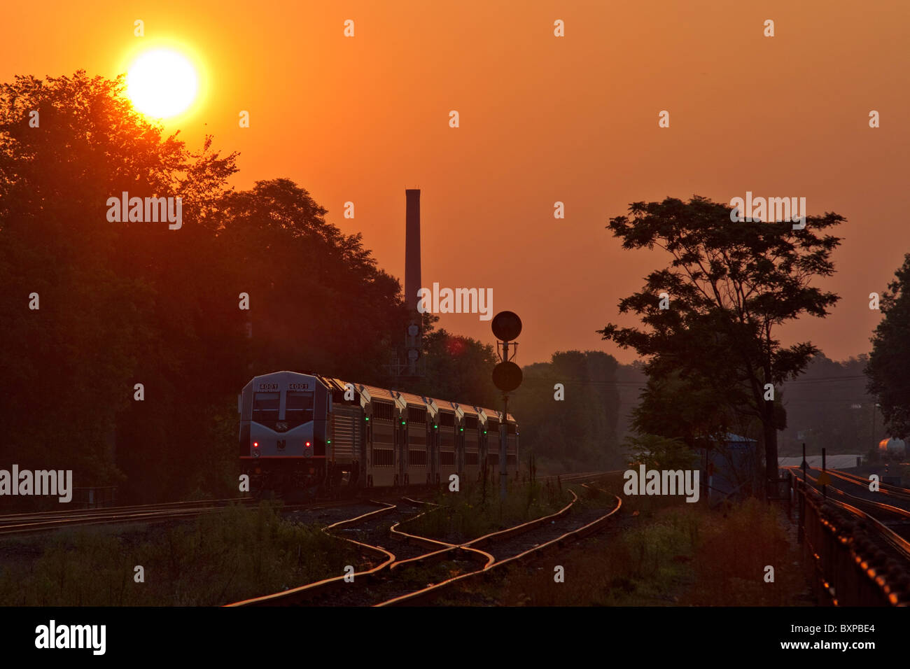 New Jersey Transit commuter train at dawn in Bound Brook, New Jersey ...