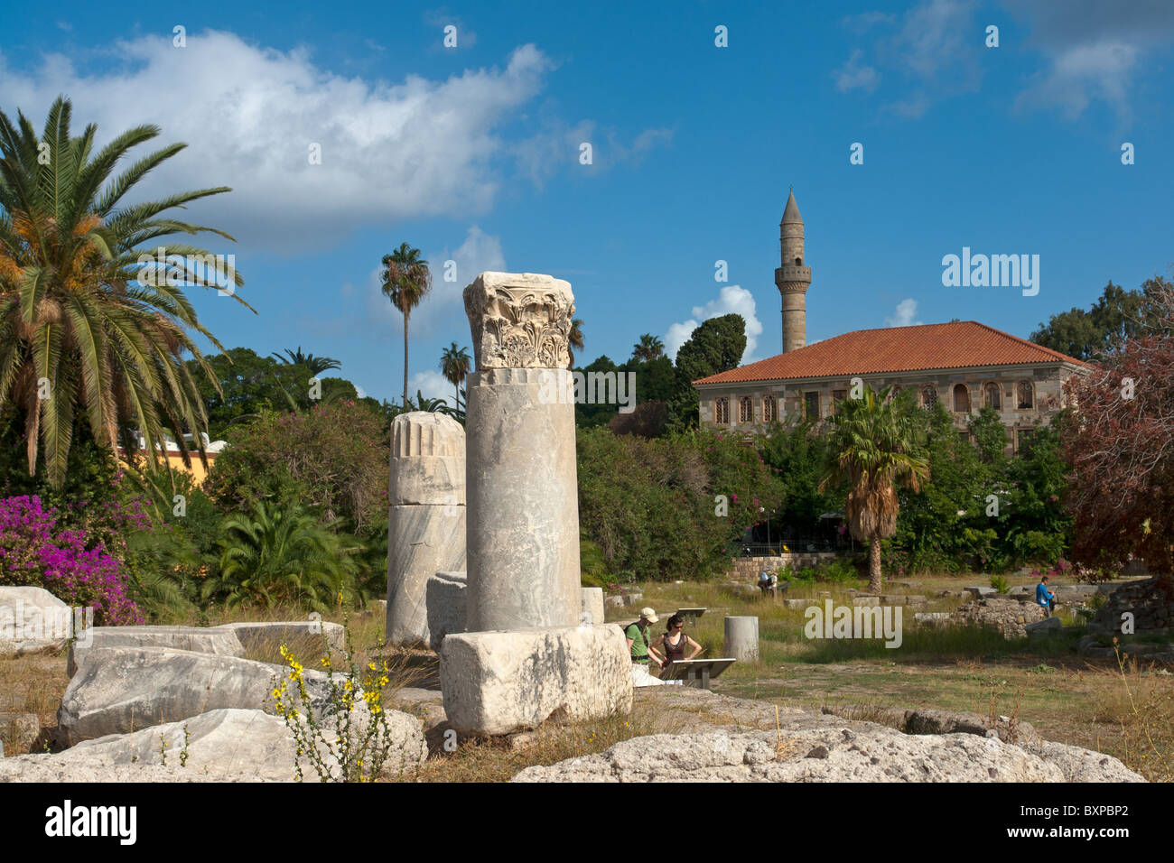 Ancient ruins in the centre of Kos town, with a mosque in the ...