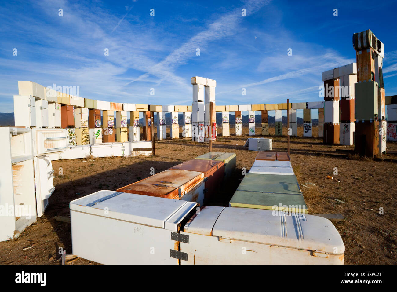 USA, New Mexico, Santa Fe, Stonefridge a life sized replica of ...