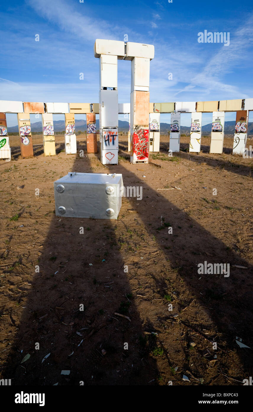USA, New Mexico, Santa Fe, Stonefridge a life sized replica of ...