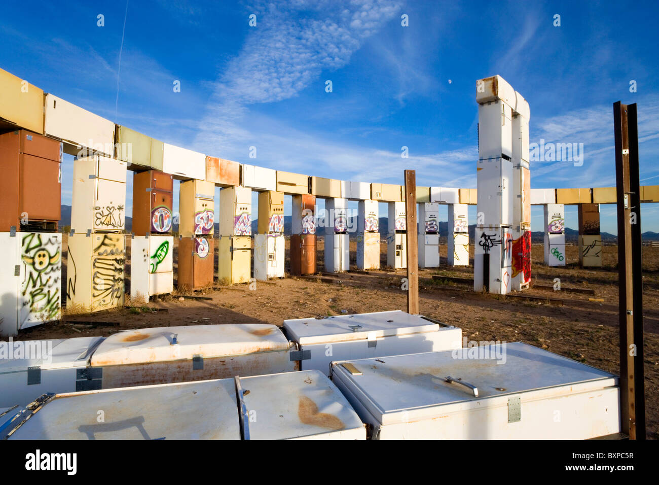 USA, New Mexico, Santa Fe, Stonefridge a life sized replica of ...