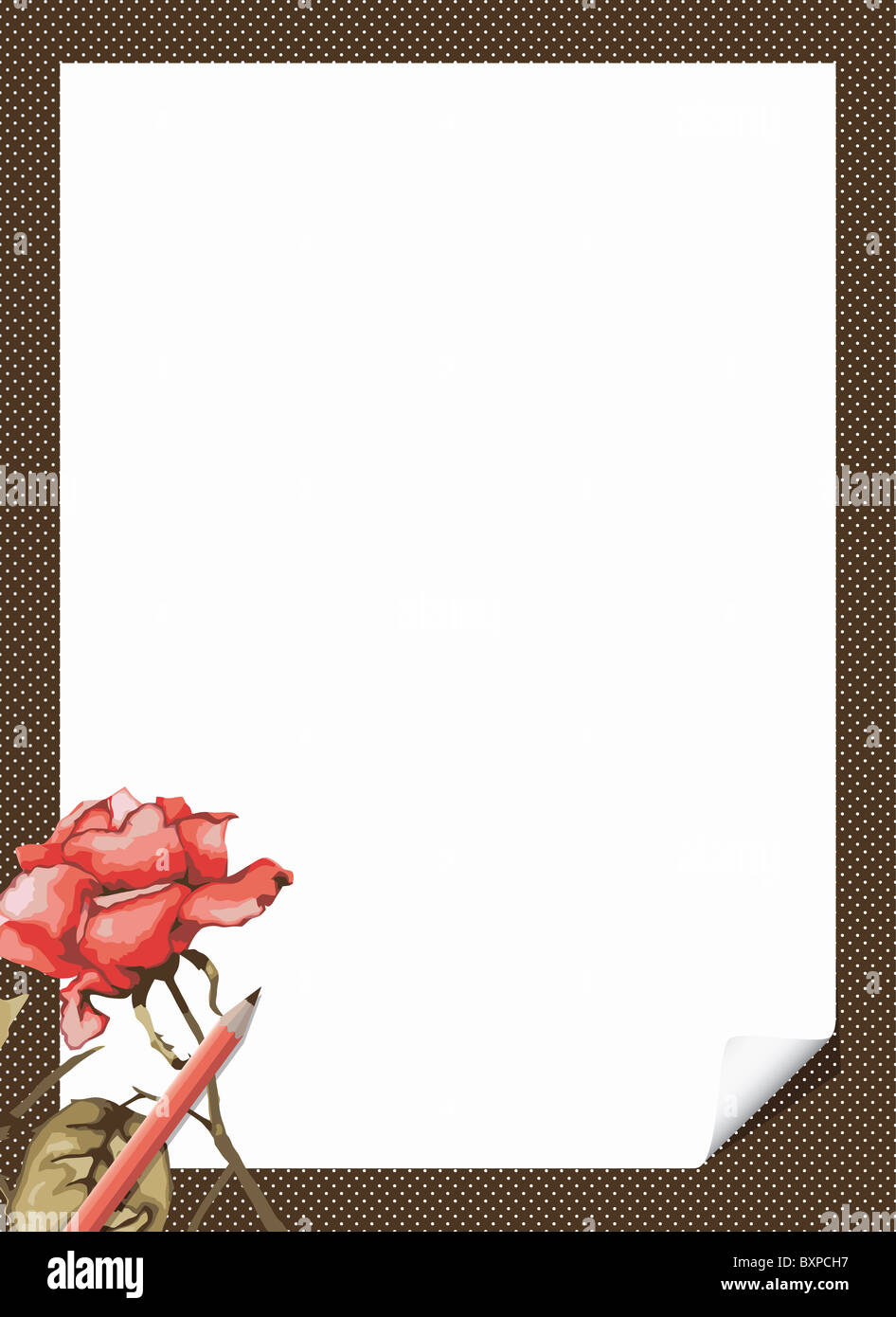 Writing paper with rose and pencil Stock Photo - Alamy