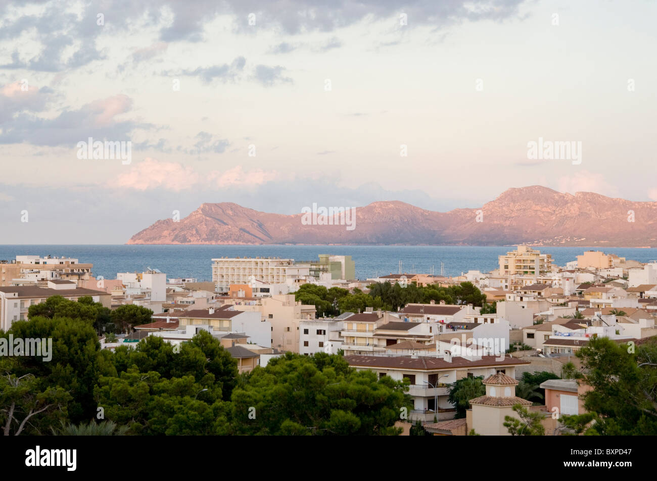 Evening view over Can Picafort, Majorca, from the Gran Vista hotel ...