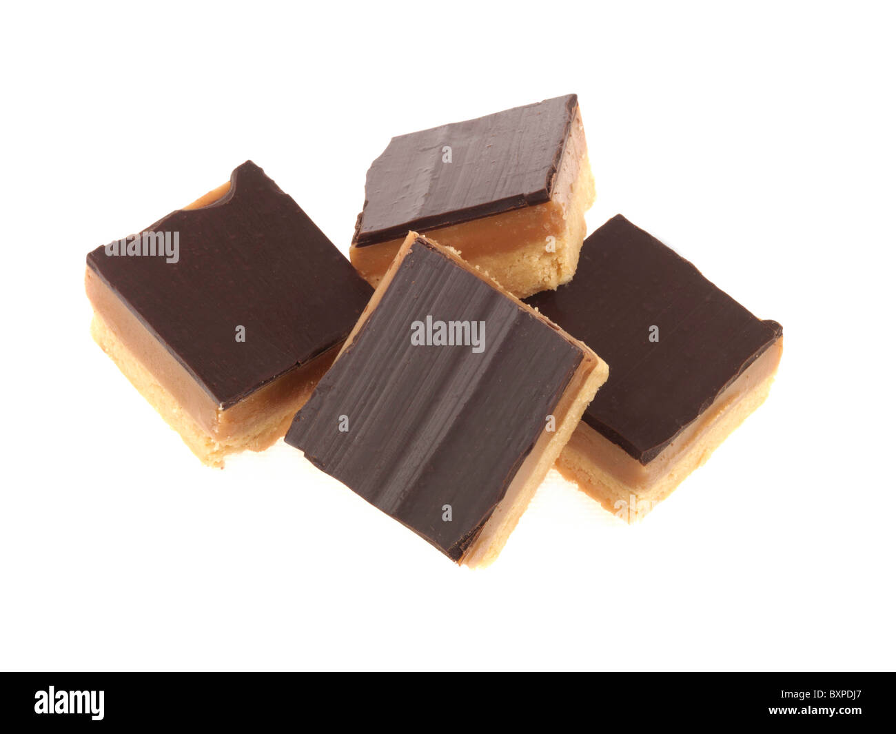 Fresh Tasty Sweet Caramel Shortbread Squares Snacks Isolated Against A ...