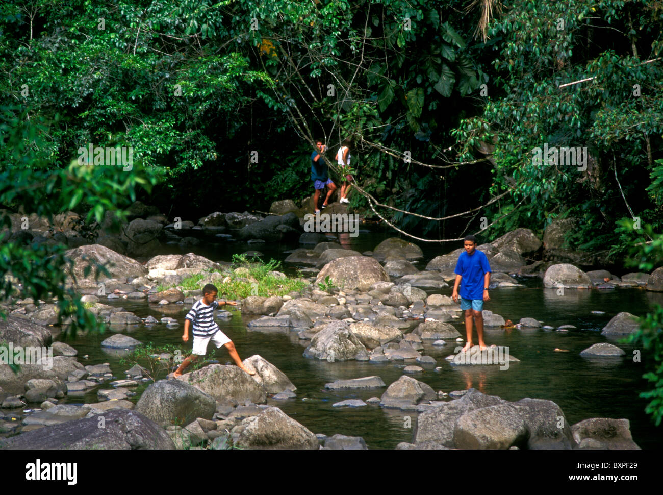 people, tourists, stream, hiking trail, Guadeloupe National Park, Parc ...