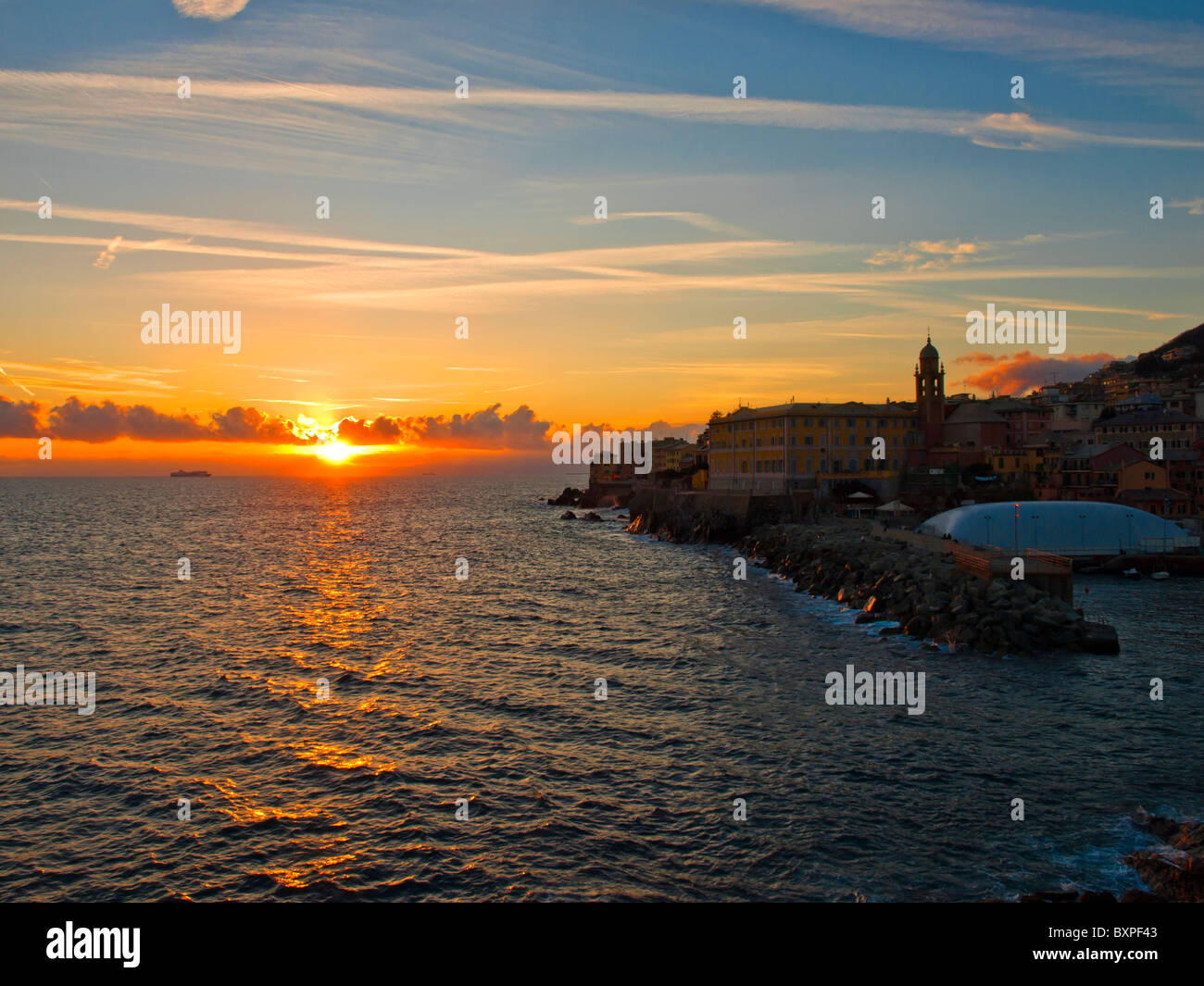 View of marina of genova Nervi at sunset Stock Photo - Alamy