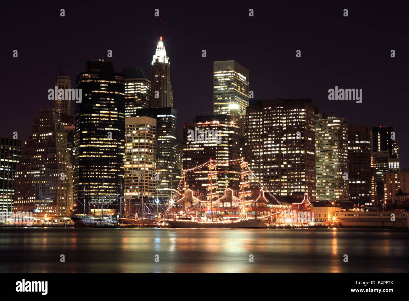 South Street Seaport at night, Lower Manhattan, New York City, USA ...